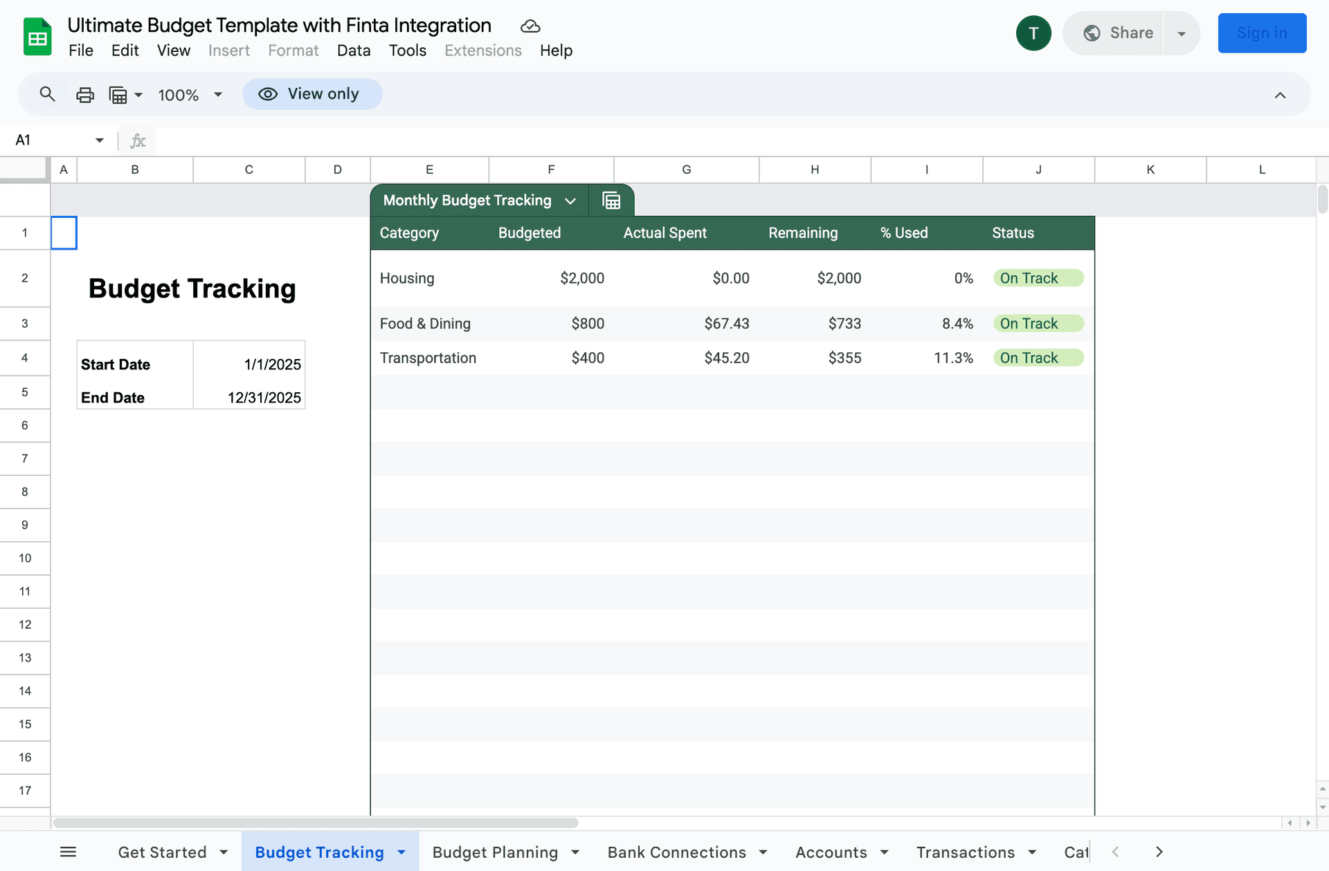 Free Google Sheets Budget Template + Auto-Sync (2026) | Finta