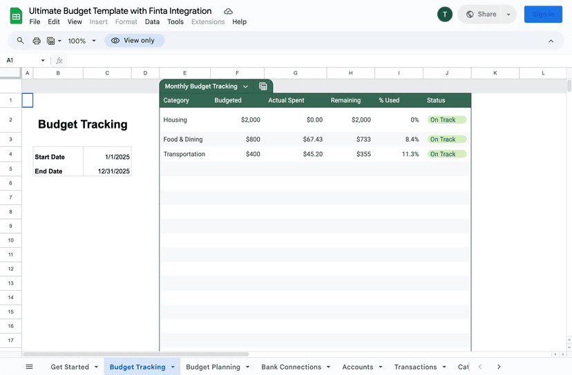 Free Google Sheets Budget Template + Auto-Sync (2026) | Finta