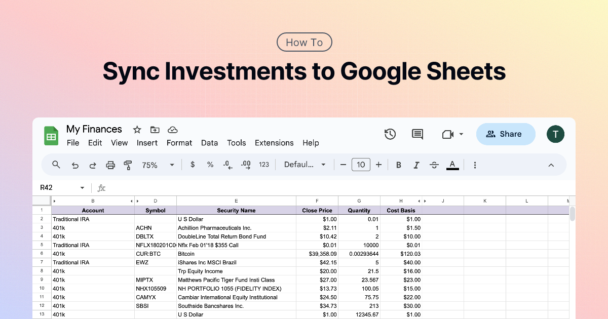How to Sync Investments to Google Sheets | Finta