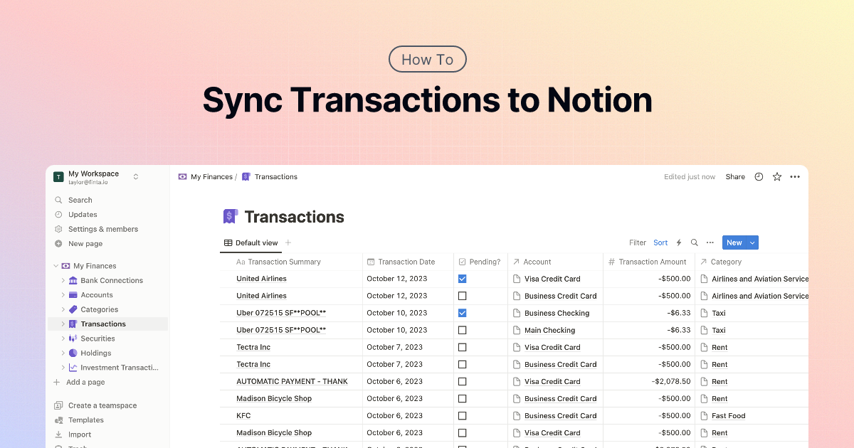 How to Sync Transactions to Notion | Finta
